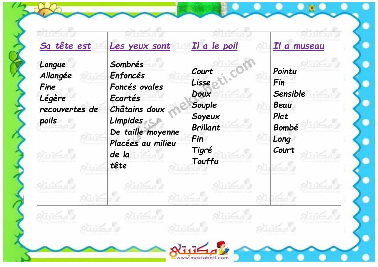 Description d'un animal - مكتبتي المنصة التعليمية