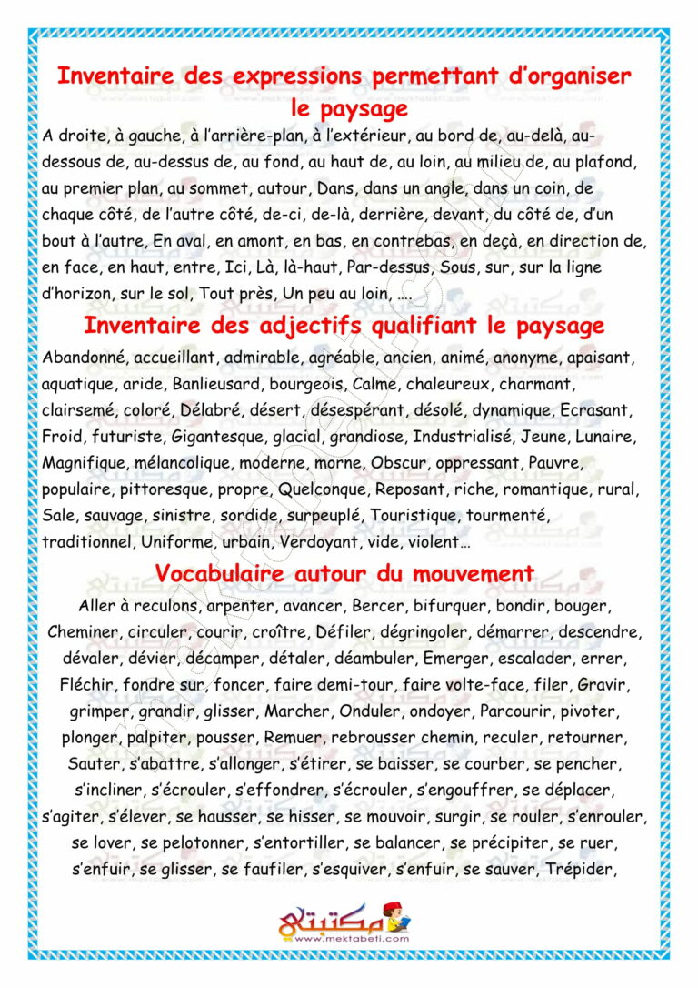 Mon petit lexique pour réussir les productions écrites - مكتبتي المنصة ...