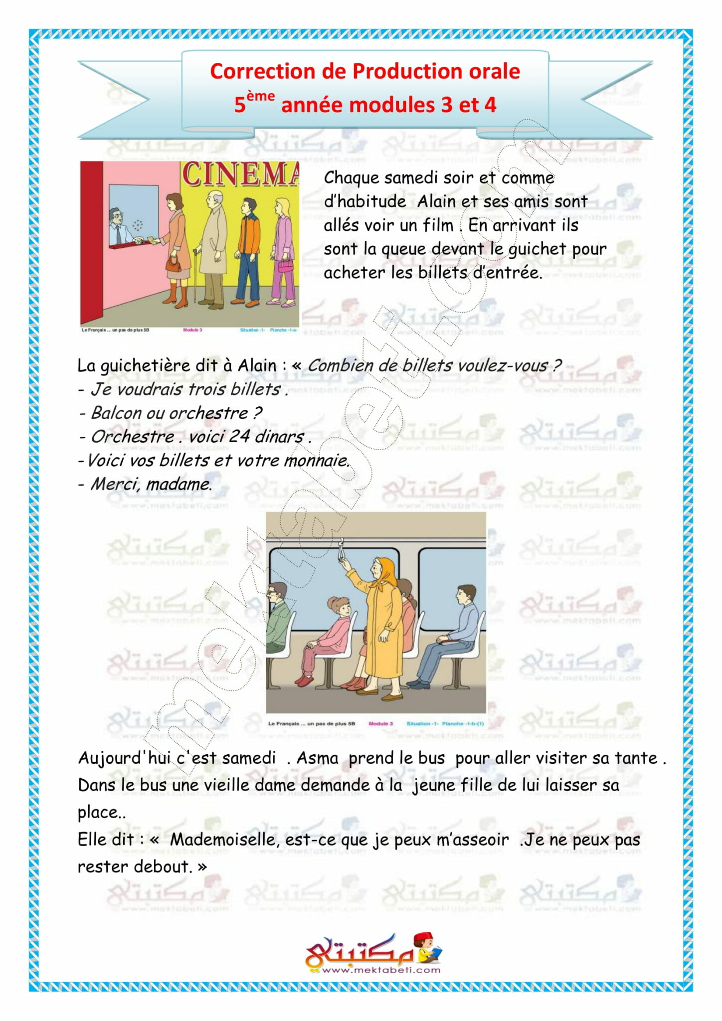 Correction de production orale 5ème année modules 3 et 4 - مكتبتي ...