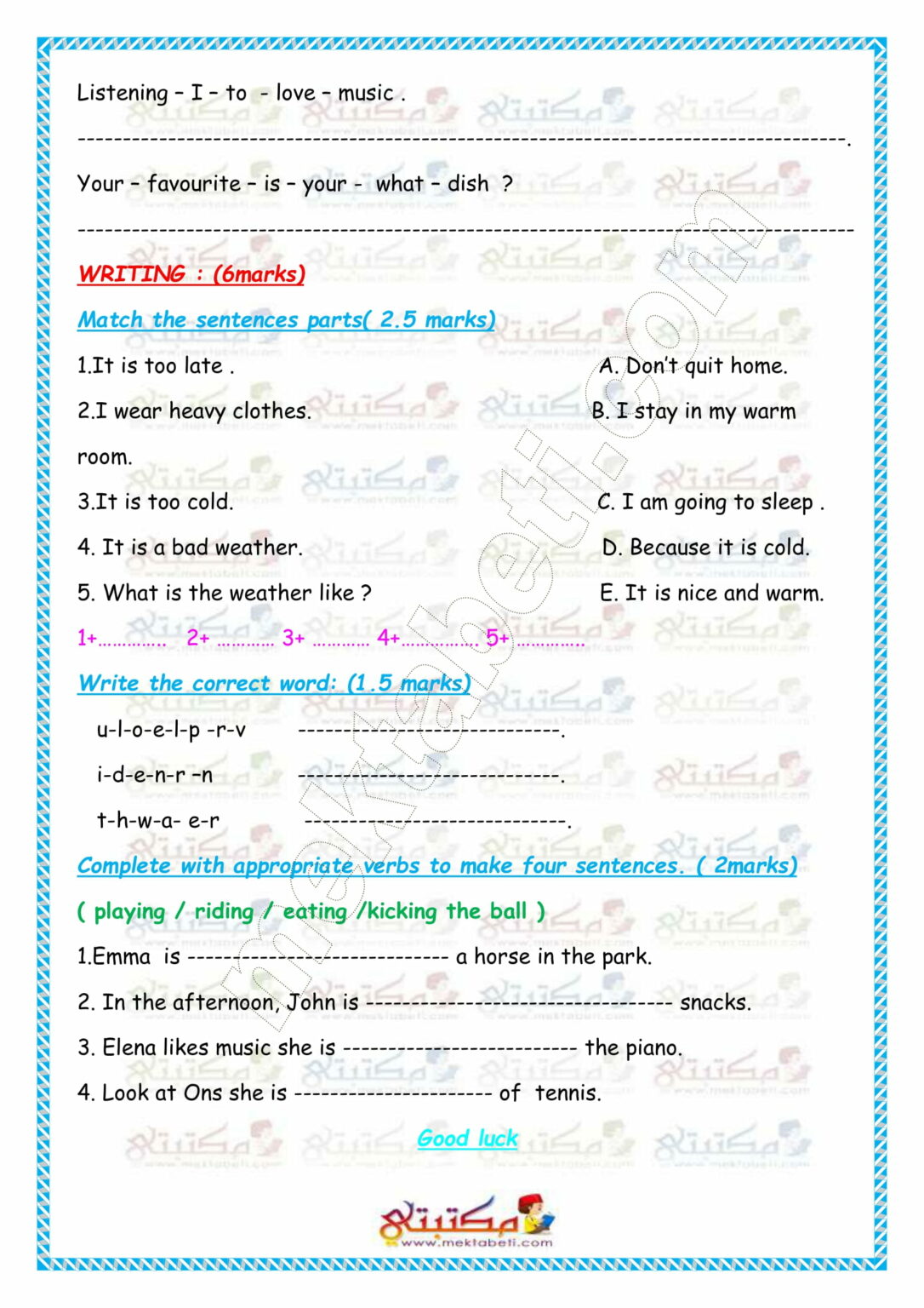 Examen Anglais 6ème année trimestre 2 - مكتبتي المنصة التعليمية